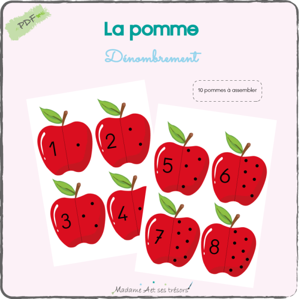 La pomme – Dénombrement (jeu d’association des nombres et constellations)